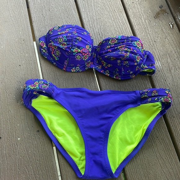 Xhilaration Swim Bright Purple Floral Push Up Bikini Poshmark